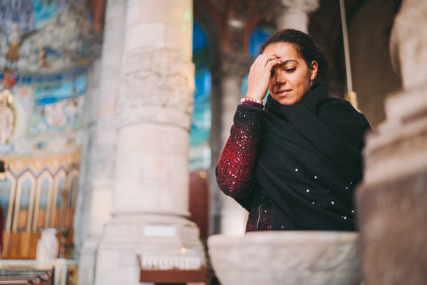 Free picture: young woman, church, standing, people, prayer, religion ...