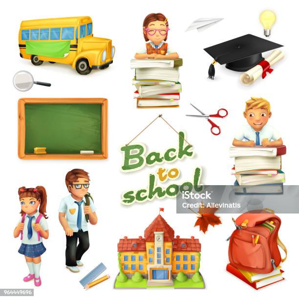 Lécole Et Léducation 3d Icon Set Vector Les Objets Et Les Personnages