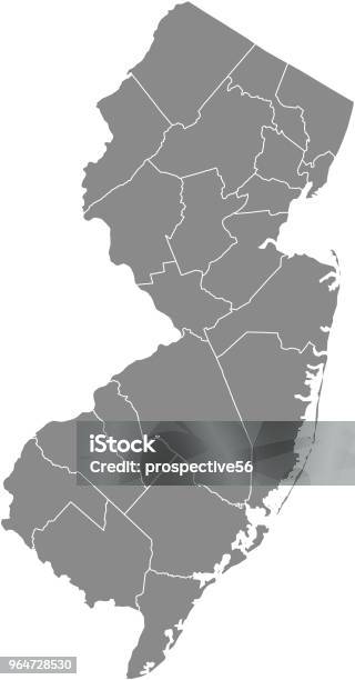 New Jersey County Map Vector Outline Gray Background Map Of New Jersey