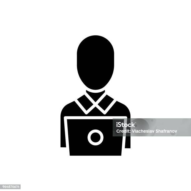 Notion De Travailleur Distant Dicône Noire Symbole Vecteur Plat
