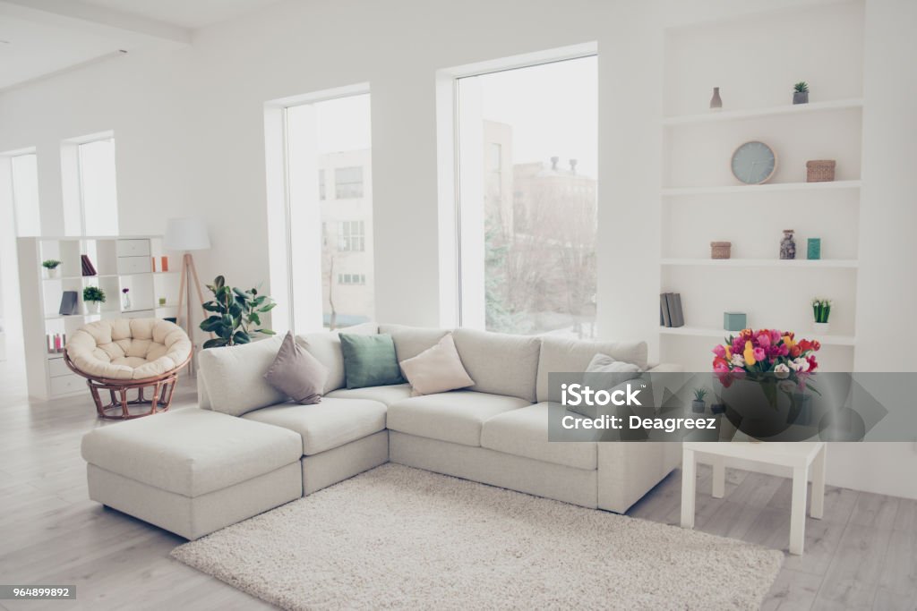 Modern Spacious White Lounge Or Living Room With Modern Interior ... Modern Spacious White Lounge Or Living Room With Modern Interior ...