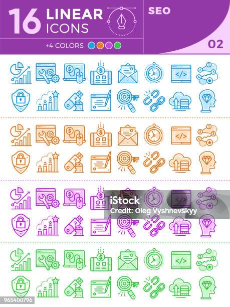 Ikon Linier Unik Dengan Warna Yang Berbeda Untuk Spanduk Dan Jenis