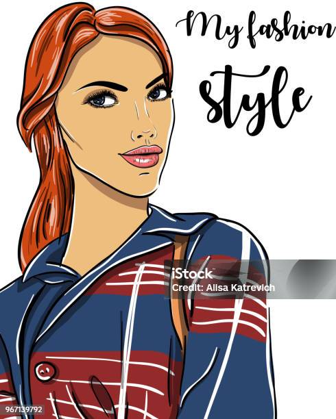 Hand Drawn Woman In Coat Fashion Model Vector Stock Illustration