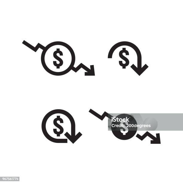 Dollar Baisse Jeu Dicônes Symbole De Largent Avec La Flèche Qui Sétend