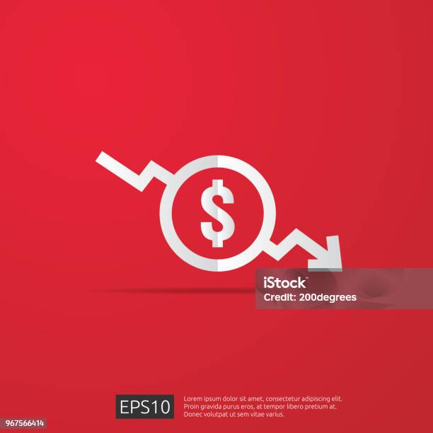 Icône De Dollar De Baisse Symbole De Largent Avec La Flèche Qui Sétend