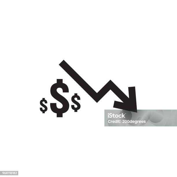 Icône De Dollar De Baisse Symbole De Largent Avec La Flèche Qui Sétend