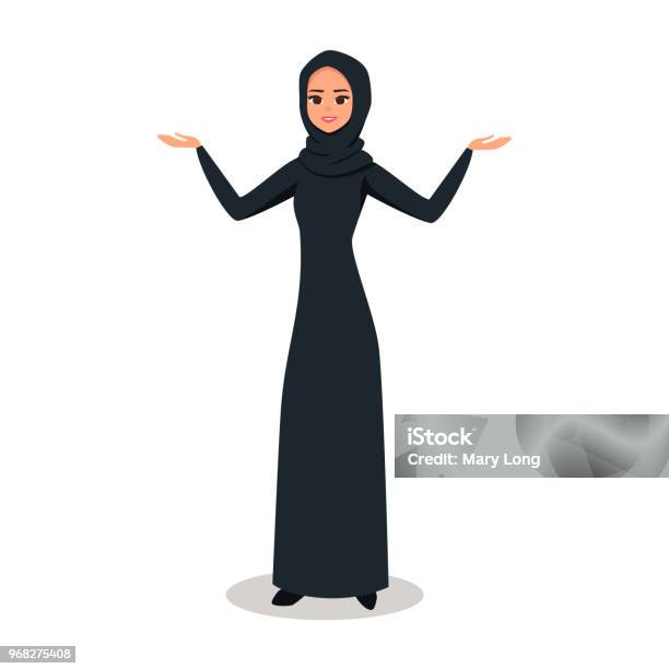 Hijab와 아랍 여자 캐릭터를 만화 25 29세에 대한 스톡 벡터 아트 및 기타 이미지 25 29세 가리기 경영자