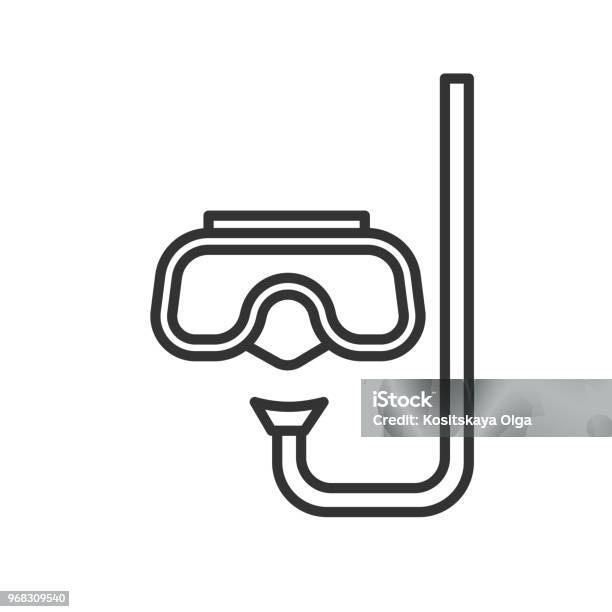 Icône De Contour En Noir Isolé De Tuba Et Masque De Plongée Sur Fond