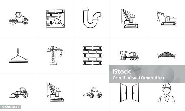 Jeu Dicônes Du Croquis Dessinés À La Main Construction Vecteurs Libres