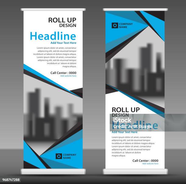 Template Spanduk Gulung Biru Desain Spanduk Vertikal Poster Tata Letak