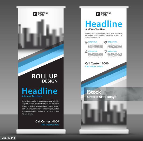 Template Spanduk Gulung Biru Desain Spanduk Vertikal Poster Tata Letak