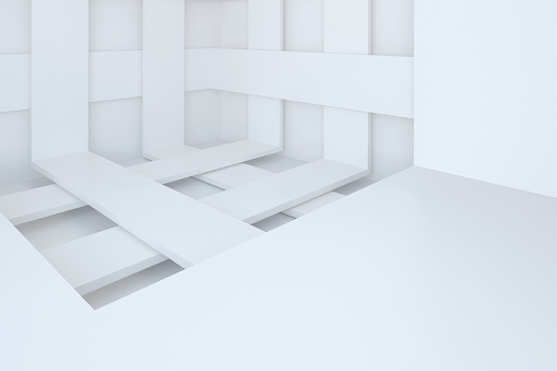 3d 그림입니다 화이트 추상적인 건축 배경입니다 교차 줄무늬와 각도입니다 렌더링 텍스트에 대 한 공간입니다 0명에 대한 스톡