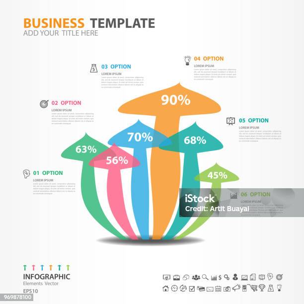 Infographic 요소 서식 파일 벡터 버섯 6 단계 플로우 차트 다이어그램 차트 타임 라인 Silde 프레 젠 테이 션