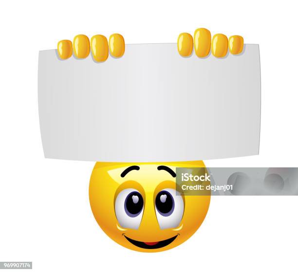 Smiley Emoticon Holding And Showing Advertise Stock Illustration