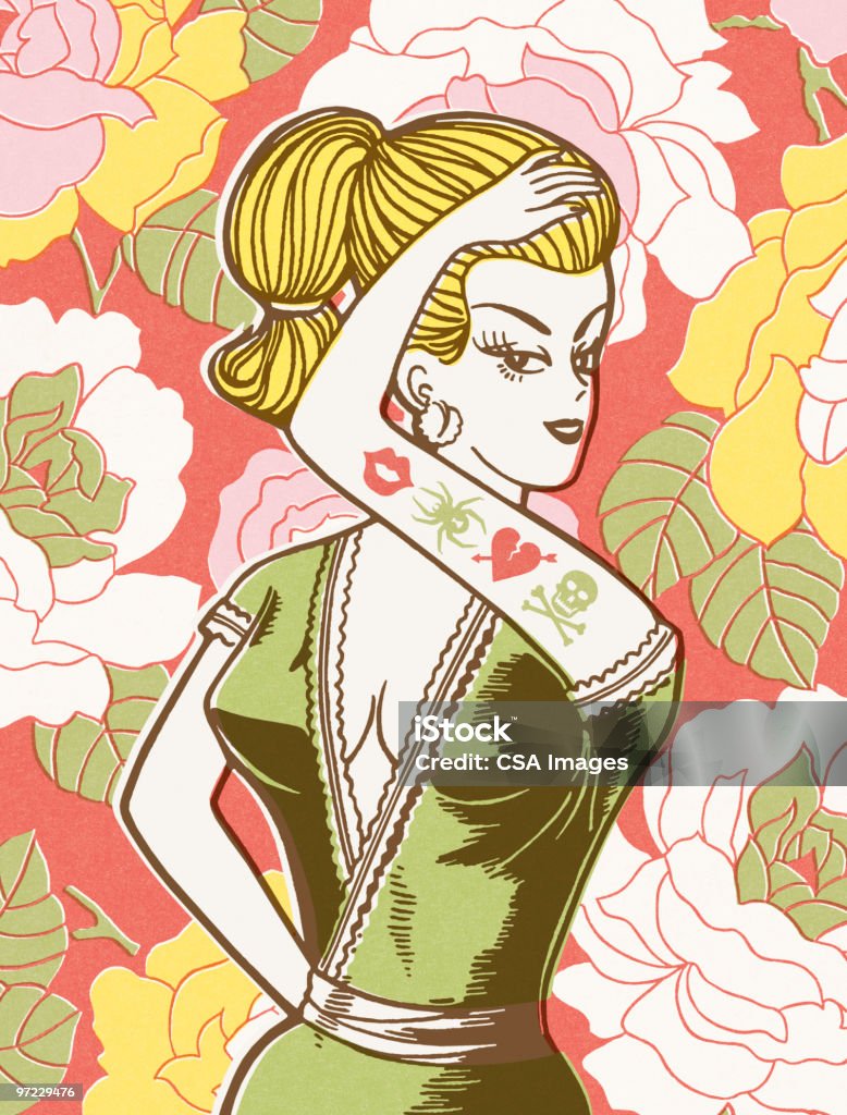Pinup Girl With Tattoos Ilustrasi Stok Unduh Gambar Sekarang 1990