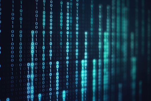 Tampilan Layar Bit Data Kode Biner Pada Layar Komputer Laptop Matriks