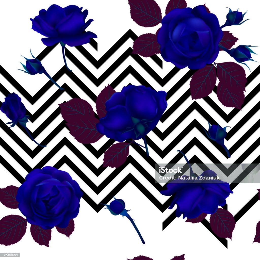 Roses Flowers Seamless Pattern Floral Background Buds Leaves Strips