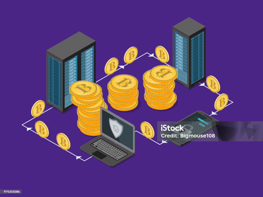 Bitcoin 마이닝 개념 3 차원 Isometric 보기 벡터 가상현실에 대한 스톡 벡터 아트 및 기타 이미지 가상현실