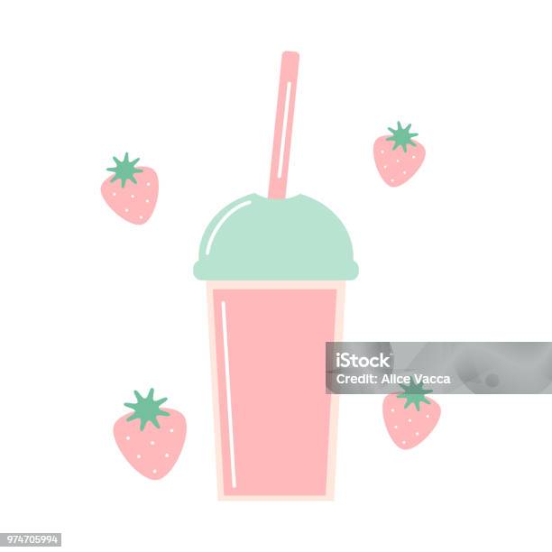 Cute Cartoon Vector Strawberry Smoothie Stock Illustration Download