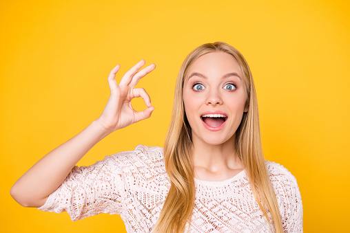 Portrait Of Impressed Shocked Girl With Wide Open Mouth Eyes Gesturing