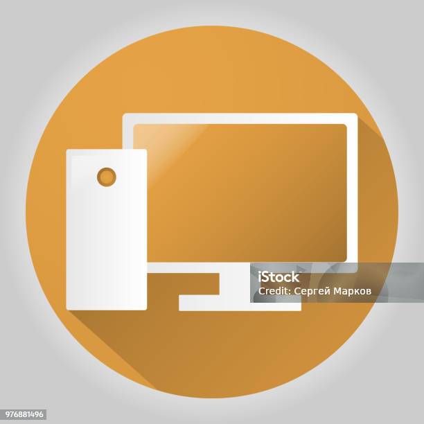 Pc Icon Dans Un Style Branché Plat Isolé Sur Fond Gris Symbole
