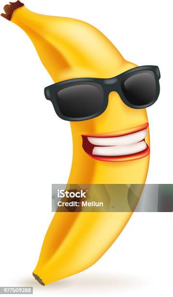Kacamata Hitam Tersenyum Karakter Kartun Pisang 3d Ikon Makanan Desain Vektor Ilustrasi