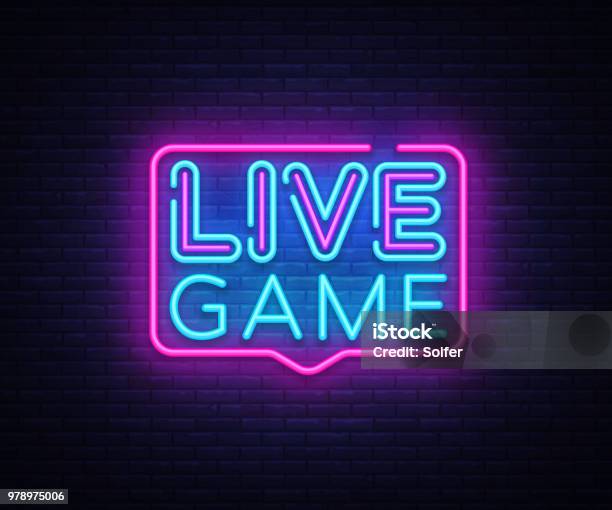 Permainan Langsung Neon Tanda Vektor Desain Game Langsung Template Neon