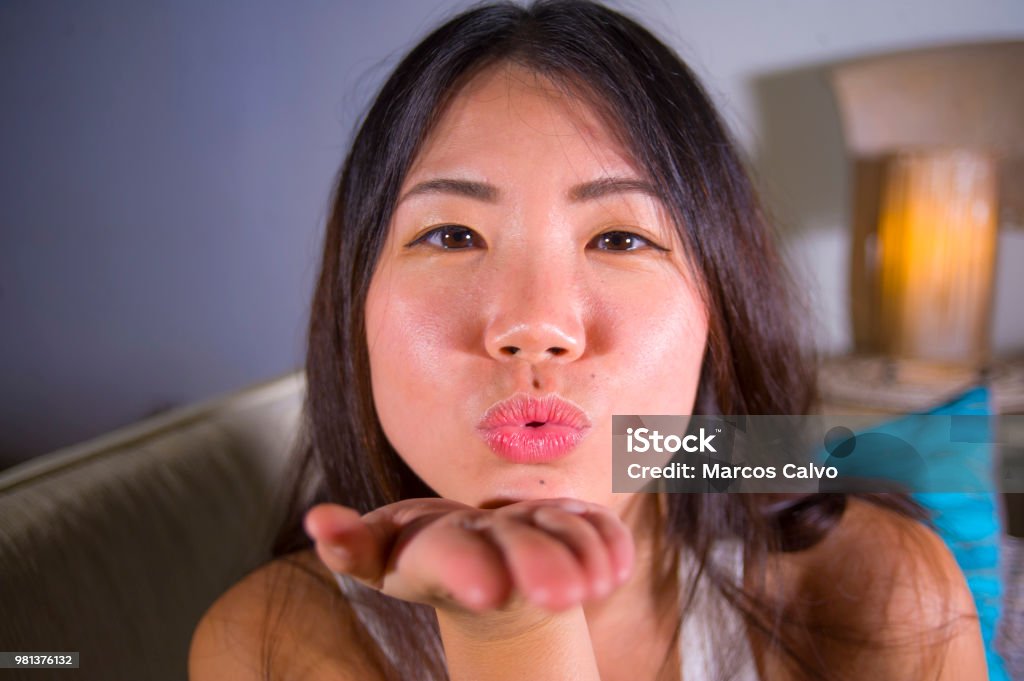 Lifestyle Close Up Portrait Of Young Beautiful And Happy Asian Chinese