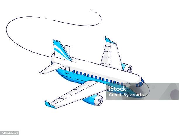 Vol Avion De Passager Davion Isolée Sur Fond Blanc Belle Ligne Fine 3d