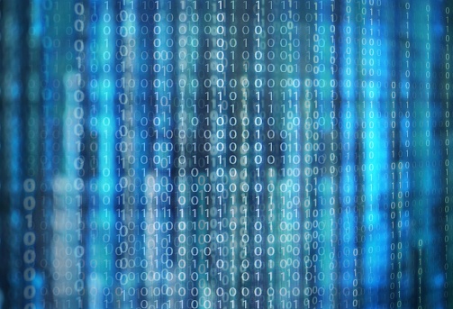 Power Of Big Data Binary Code Information Bit On Computer Monitor Screen Display Green Light