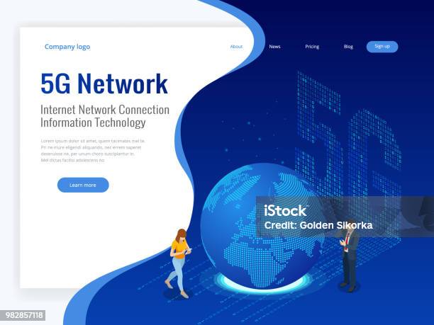 Sistem Nirkabel Jaringan 5g Isometrik Dan Ilustrasi Vektor Internet