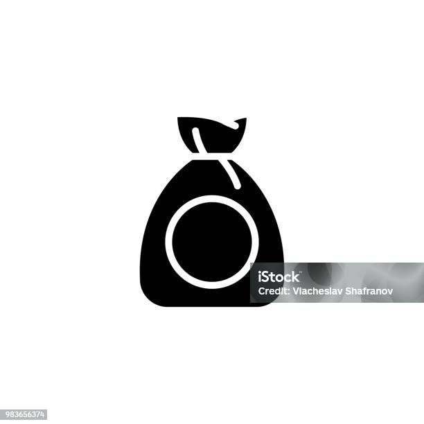 Concept Dicône Noire Sac Poubelle Symbole De Vecteur Plat Sac Poubelle