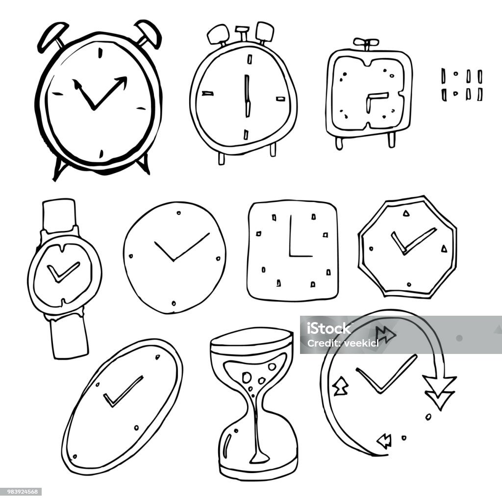Handgezeichnete Skizze Doodle Vector Uhr Symbol Linienelement Set Eps10 ... Handgezeichnete Skizze Doodle Vector Uhr Symbol Linienelement Set Eps10 ...