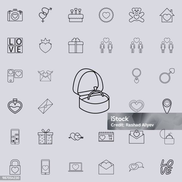 Cincin Kawin Dalam Ikon Kotak Kumpulan Ikon Valentine Terperinci Tanda