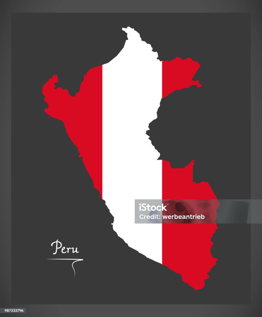 Ilustración De Mapa De Perú Con La Ilustración De La Bandera Nacional