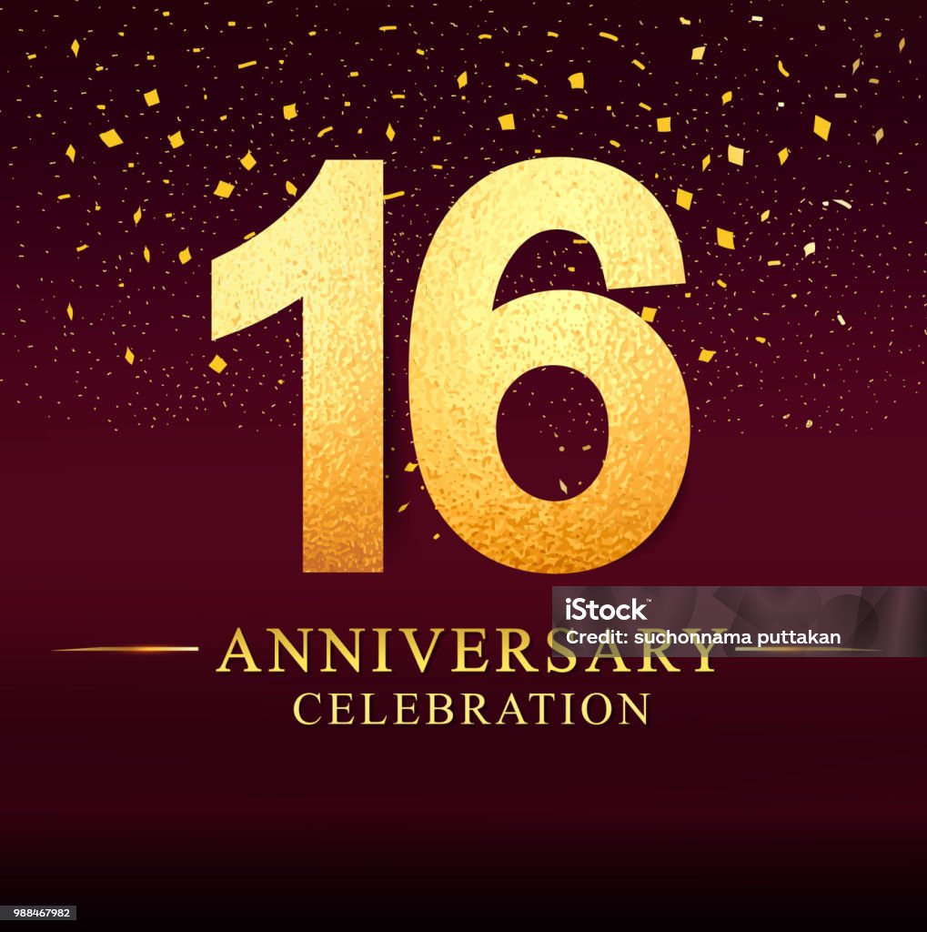 16 Jaar Verjaardag Viering Logo Verjaardagslogo Met Gouden Op Donker ... 16 Jaar Verjaardag Viering Logo Verjaardagslogo Met Gouden Op Donker ...