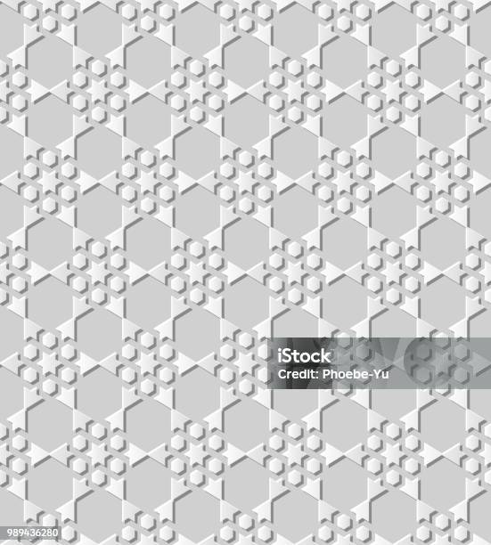Seni Kertas Putih 3d Geometri Islami Latar Belakang Lintas Ilustrasi