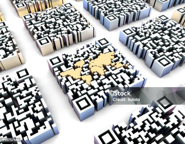 Qr 코드 기술 무선 데이터 전송 세계 지도 Qr코드에 대한 스톡 사진 및 기타 이미지 Qr코드 개념 경제 Istock