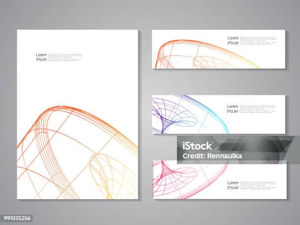 Set Vektor Penutup Dan Spanduk Desain Geometris Masa Depan Roda Abstrak