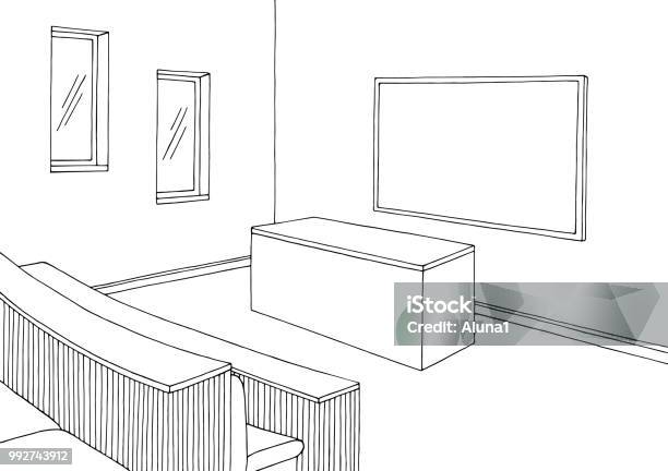 Universitas Interior Grafis Ruang Kelas Hitam Putih Sketsa Ilustrasi