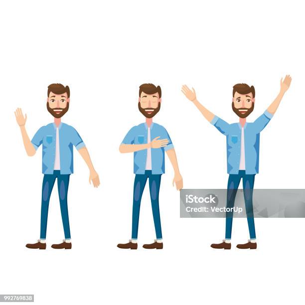 Seperangkat Emosi Wajah Pria Karakter Emoji Pria Berjenggot Dengan