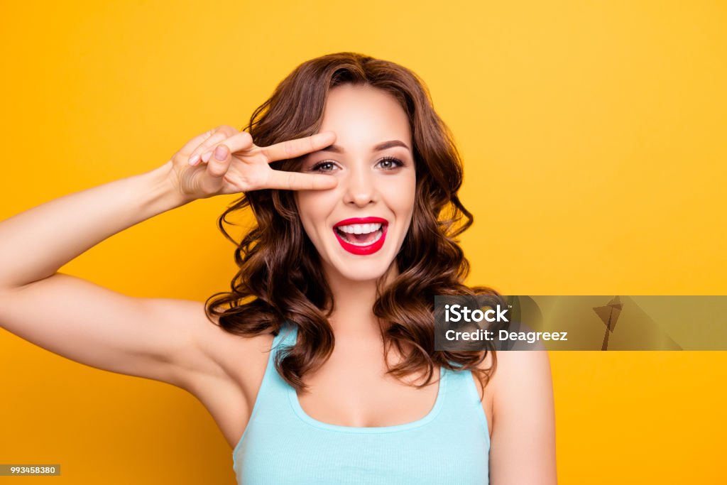 Portrait Of Toothy Excited Girl In Good Mood With Beaming Smile Modern