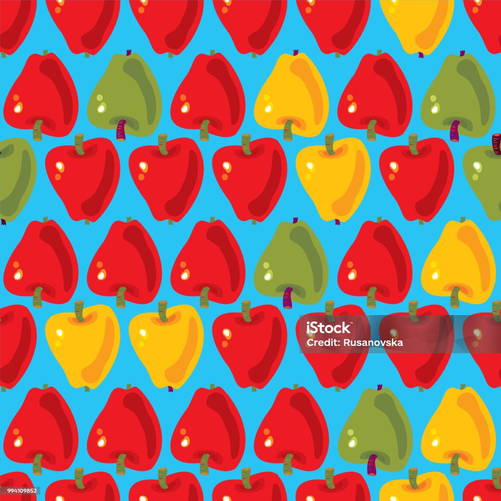 Red Yellow And Green Apples Seamless Pattern Stock Illustration