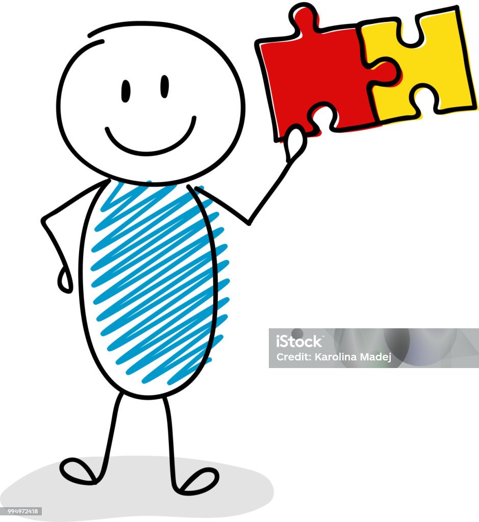 Smiley Stickman With Puzzle Icon Vector Stock Illustration Download