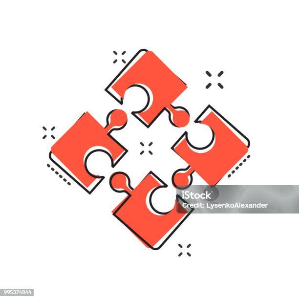 Icône De Puzzle Dessin Animé Dans Le Style Comique Pictogramme Puzzle