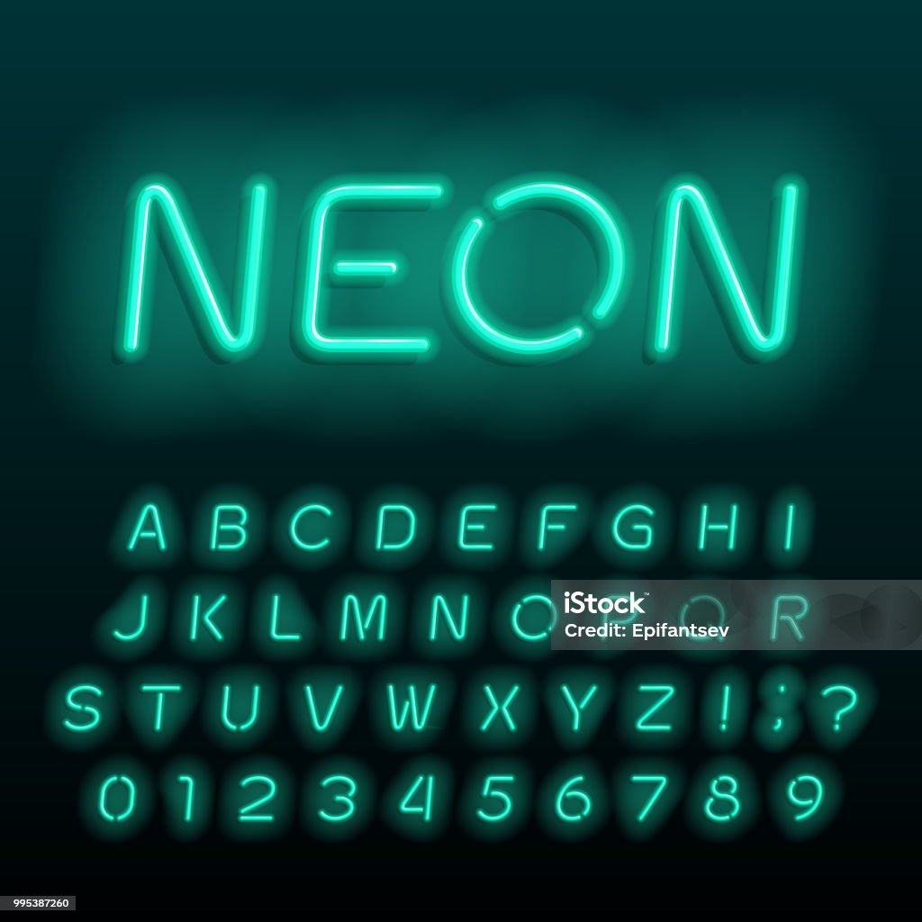 Font Alfabet Lampu Neon Neon Warna Miring Huruf Angka Dan Simbol