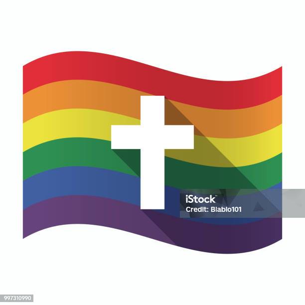 Bendera Kebanggaan Gay Terisolasi Dengan Salib Kristen Ilustrasi Stok