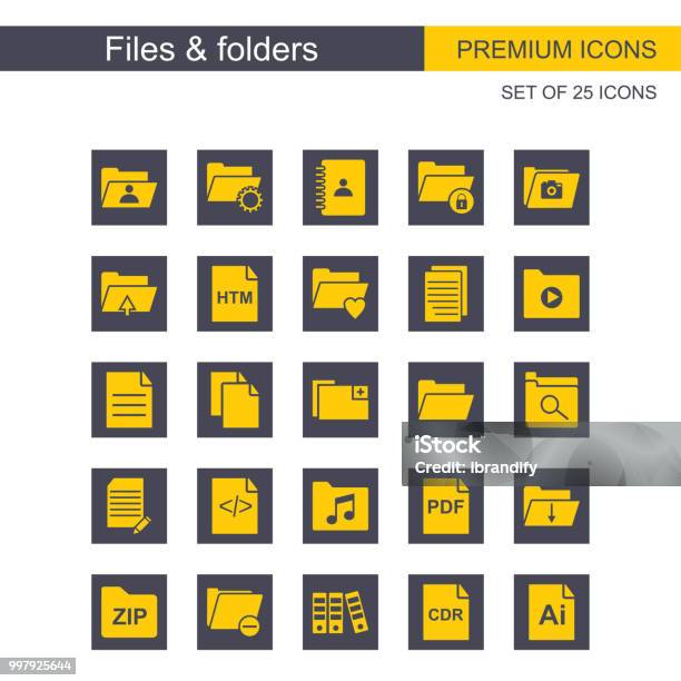 Files And Folders Icons Set Grey And Yellow Stock Illustration ... Files And Folders Icons Set Grey And Yellow Stock Illustration ...