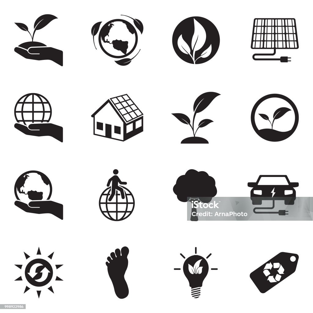 Conservation De La Terre Et Les Icônes De Lécologie Design Plat Noir