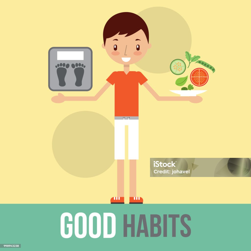 Ilustración de Niño Con Peso Venta Y Vegetales Buenos Hábitos y más ... Ilustración de Niño Con Peso Venta Y Vegetales Buenos Hábitos y más ...